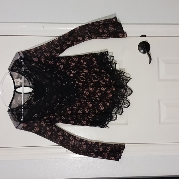 Self Esteem | Tops | Self Esteem Sheer Floral Embroidered Crochet Top Blouse Flutter Longsleeve ...